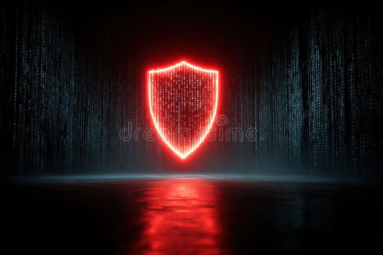 Bold Red Shield Security Alert Interface in Dark Digital Environment ...