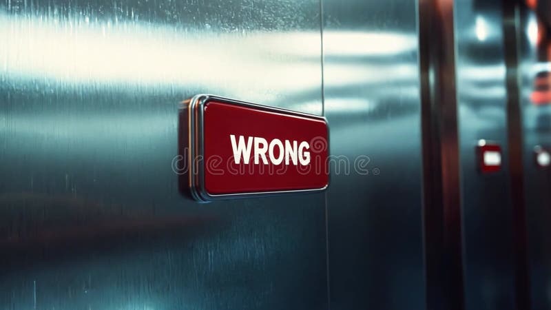 Bold Red Sign Indicating Wrong Direction in a Modern Elevator Hallway ...