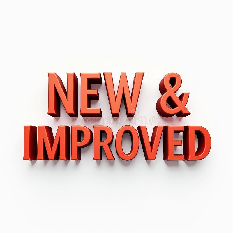Bold Red Text New & Improved on a Clean White Background. Stock ...