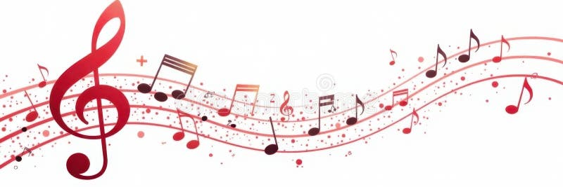 Bold Red Treble Clef, Musical Notes, and Dots on White Background ...