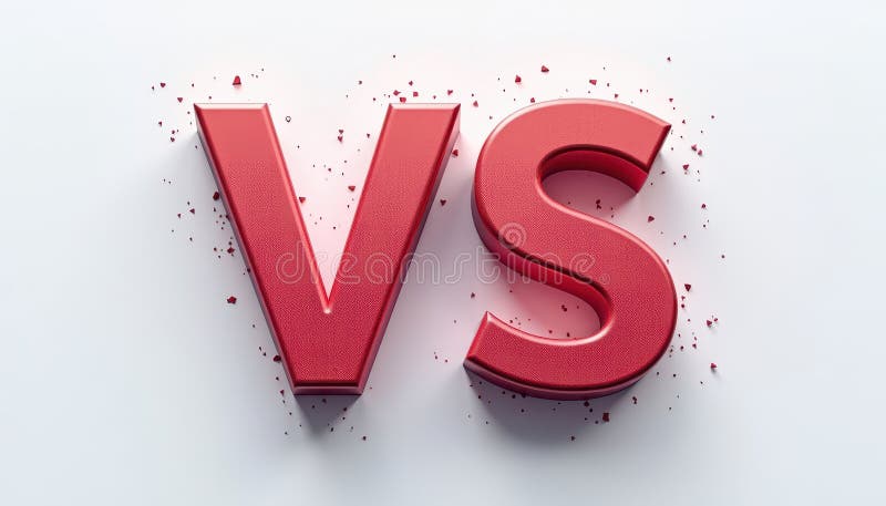 Bold Red VS Letters on a White Background with Scattered Debris. Stock ...