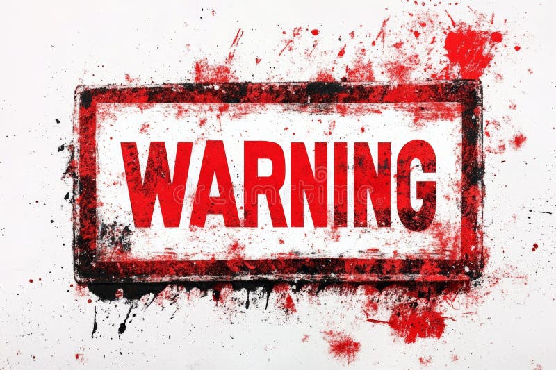 Bold Red Warning Sign with Splattered Paint, Conveying a Sense of ...