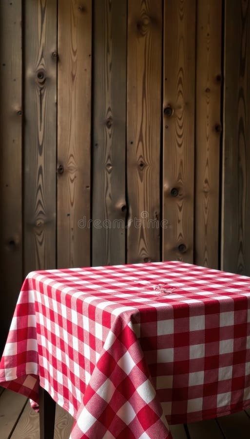 Bold Red and White Check Pattern Tablecloth, Aged Wood Backdrop , White ...