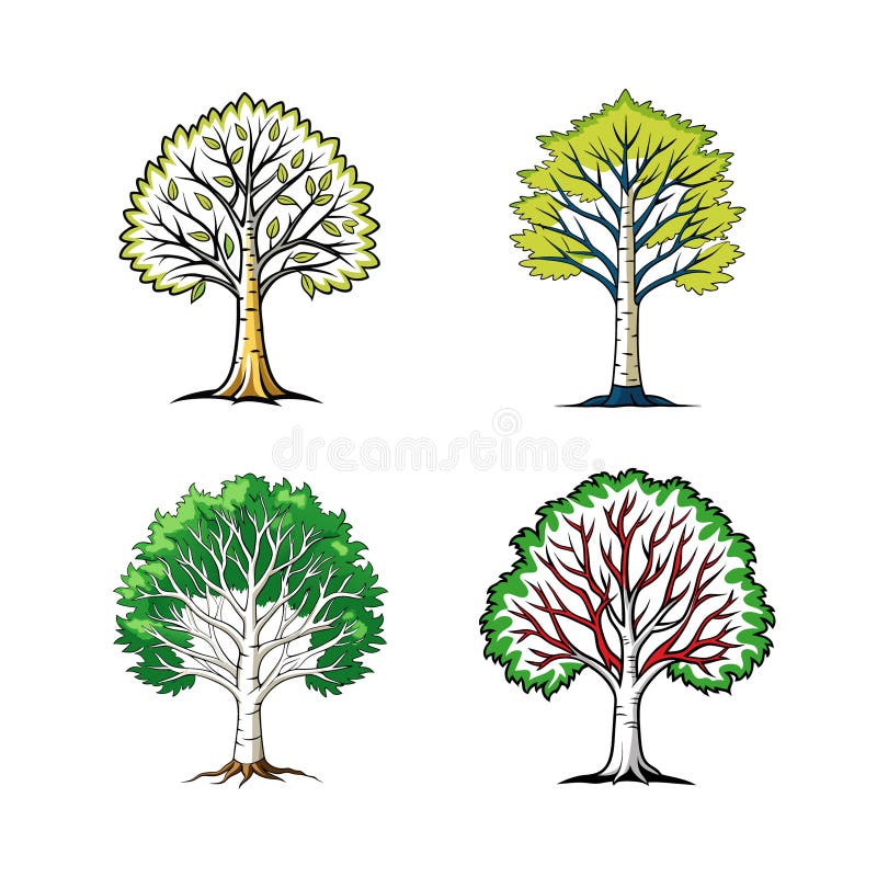 Bold River Birch Tree Artwork with Clear Features Stock Vector ...