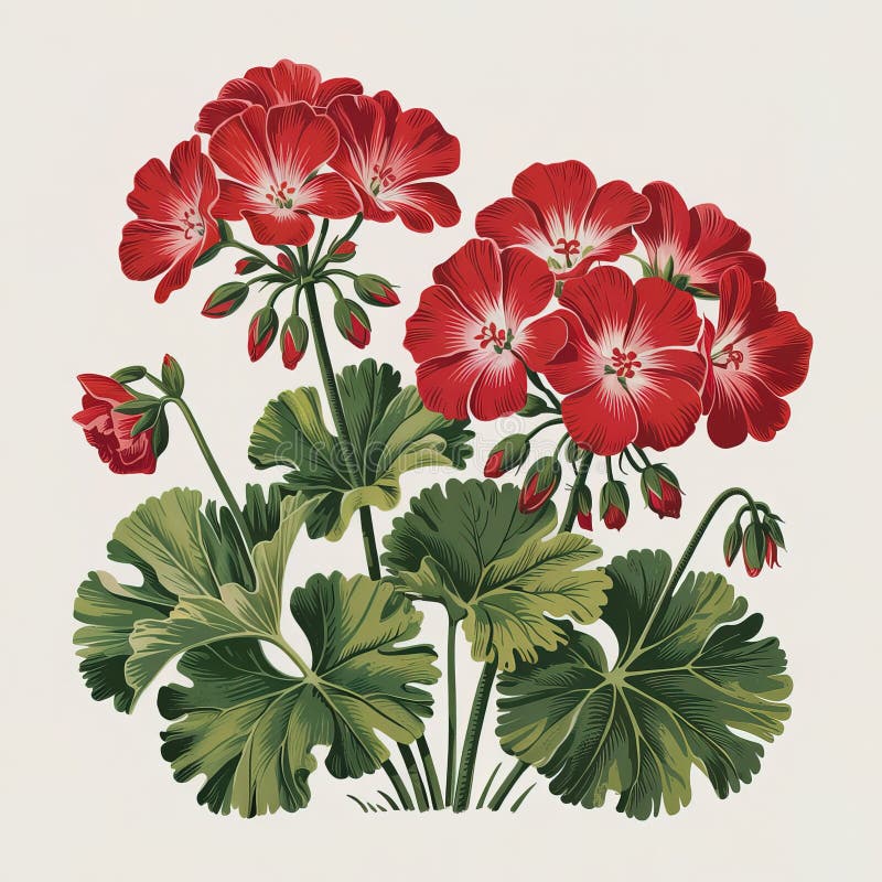 Vibrant Red Geranium Blooms with Green Leaves Create a Beautiful ...