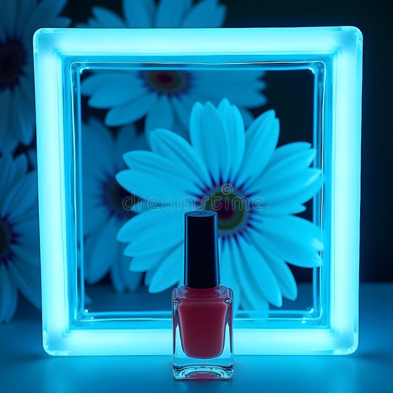 Cyan Glow: Luminous Nail Polish in a Neon Spectacle Stock Illustration ...