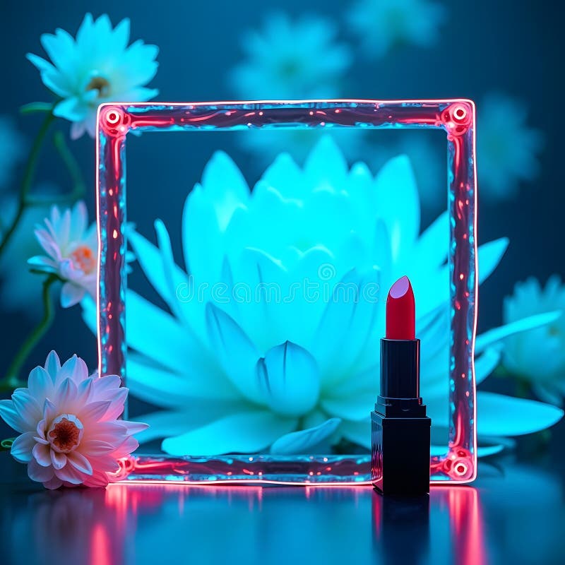 Vibrant Cyan Bloom: Neon-Lit Lipstick Showcase Stock Illustration ...