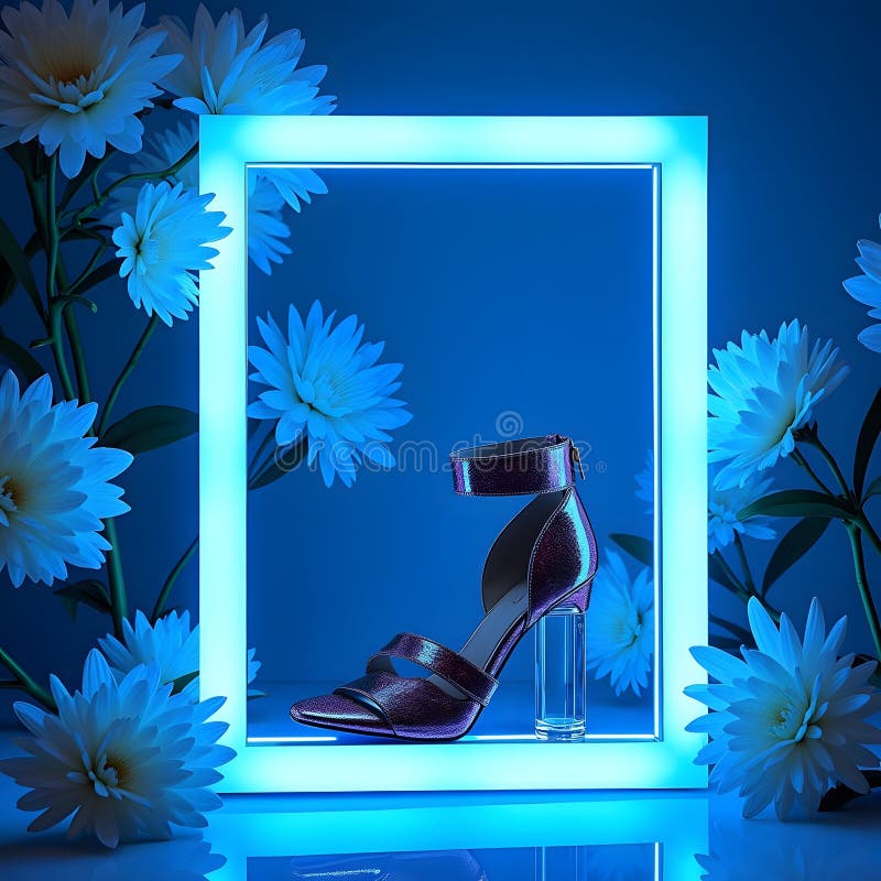 Neon Fantasy: Electric Cyan Flower Backdrop and Fashion Accessory Stock ...
