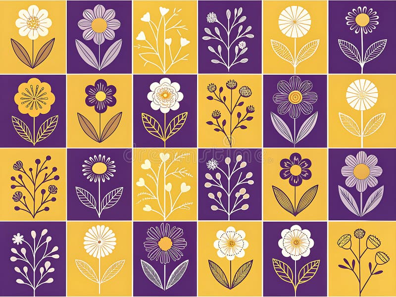 A Bold Seamless Grid Pattern of Abstract Stylized Flowers Using ...