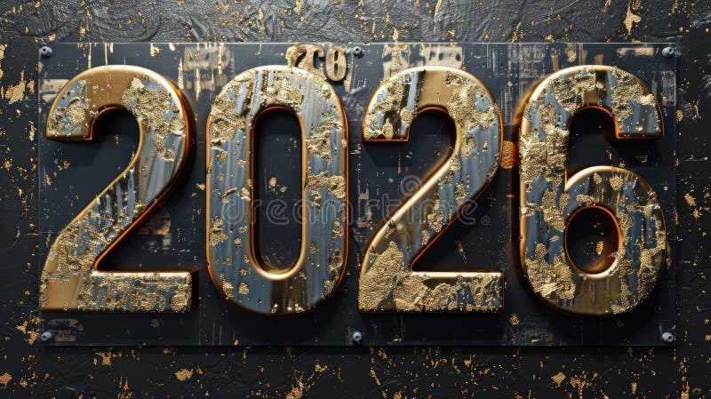 Bold 2026 Sign Created from Metallic Materials with a Textured Surface ...