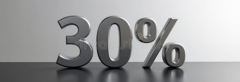 Bold Silver 30 Percent Sign on Reflective Grey Surface Symbolize Stock ...
