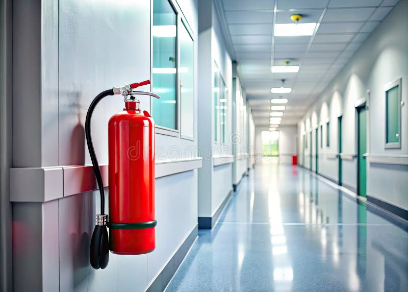 A Bold Statement of Safety Red Fire Extinguisher in a Pristine Hospital ...