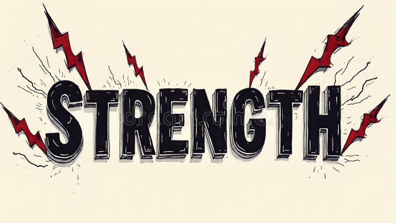 Bold Strength Word with Lightning Bolts for Emphasis Stock Illustration ...