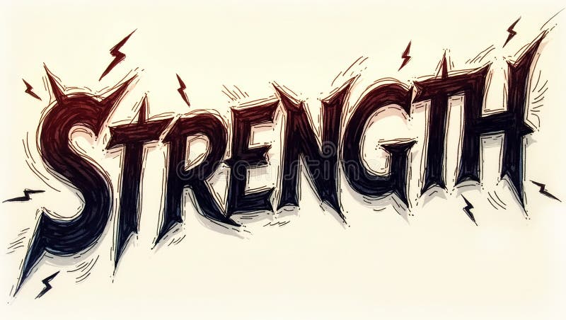 Bold Strength Word with Lightning Bolts for Emphasis Stock Illustration ...