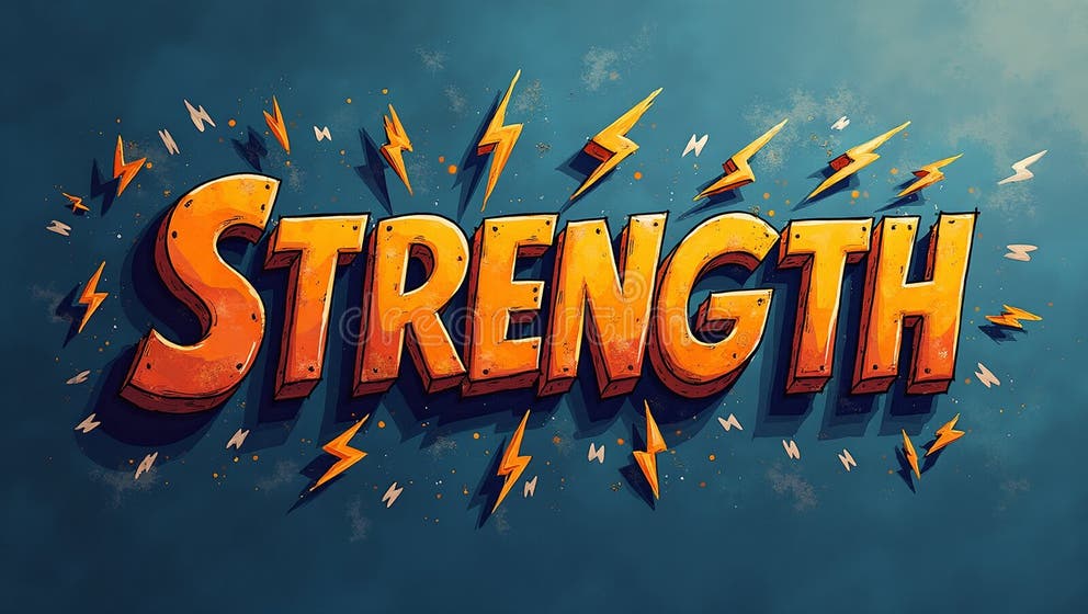 Bold Strength Word with Lightning Bolts for Emphasis Stock Illustration ...