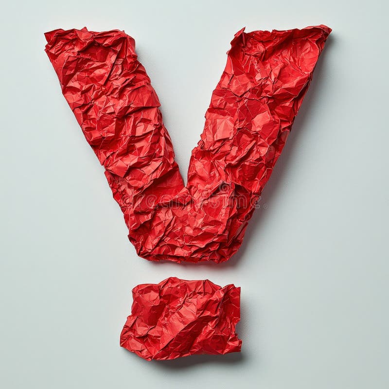 Red Crumpled Paper Exclamation Mark Symbol on a Plain Background Stock ...