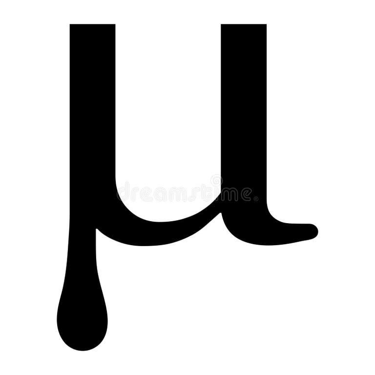 Bold Stylized Greek Letter Mu with Thick Dripping Tail Stock ...