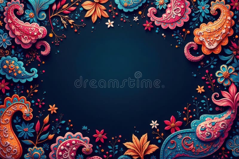 Bold, Stylized Paisley Print on Dark Backdrop , Wallpaper, Graphic ...