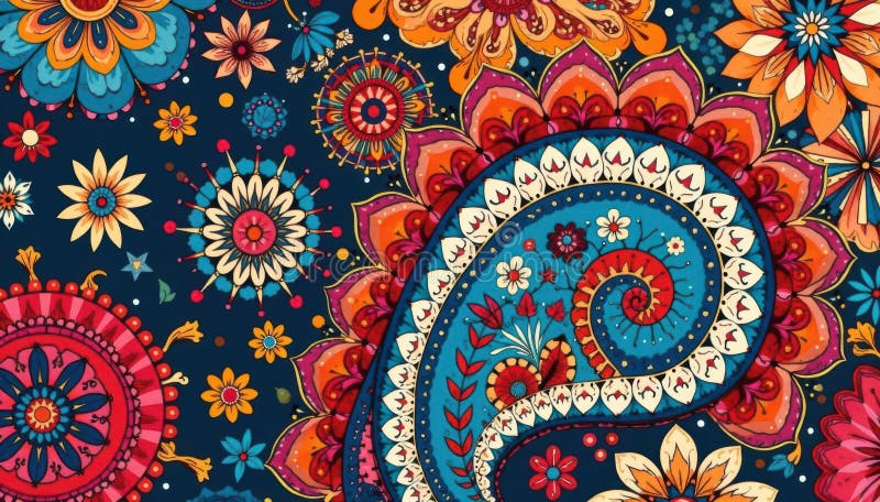 Bold, Stylized Paisley Print with Sharp Lines and Contrasting Colors ...