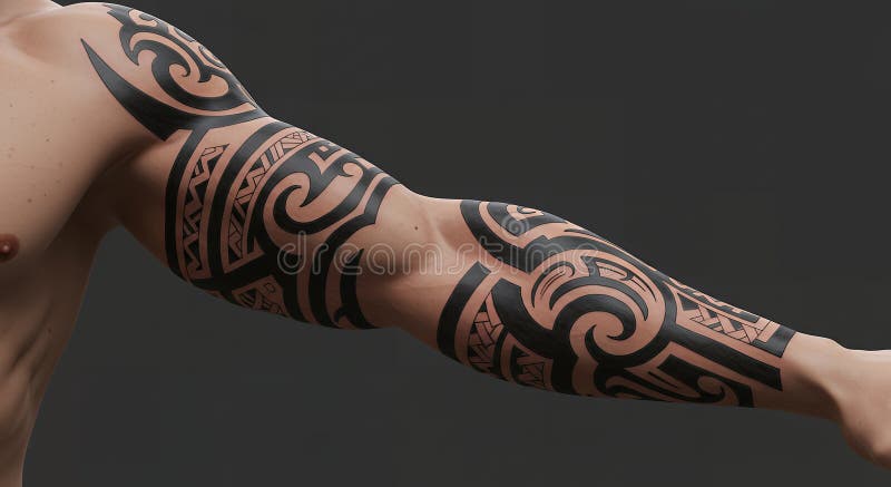 Stylized Tribal Tattoo Design with Interwoven Black Ink Patterns Stock ...