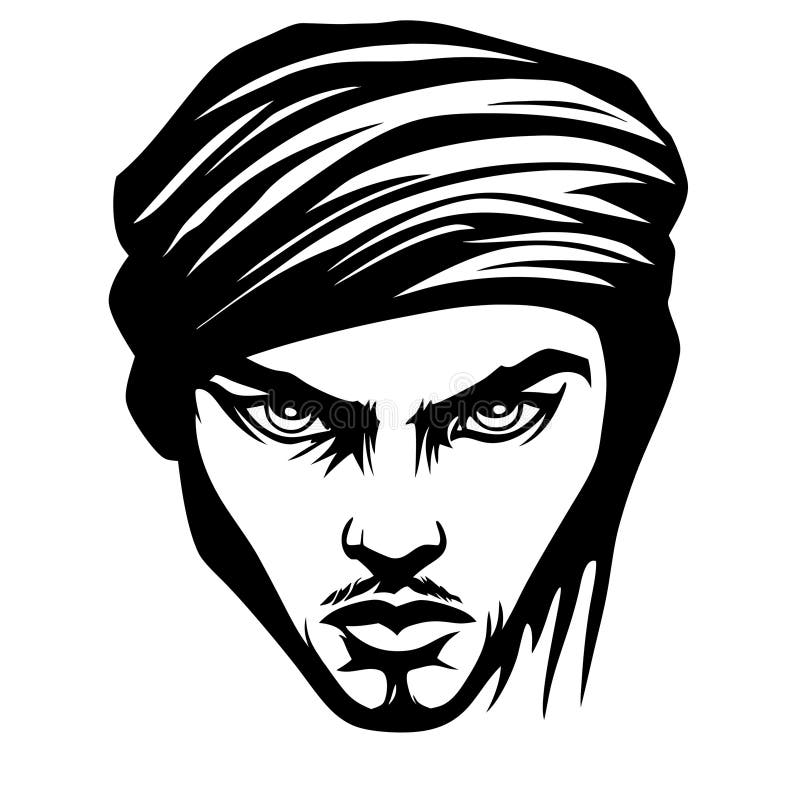 Bold Stylized Man with Turban Intense Expression Vector Graphic for ...