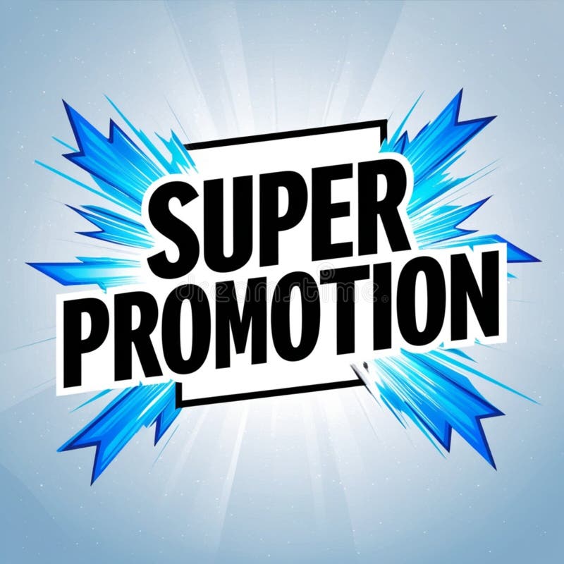 Super Promotion Text with Blue Burst Effect on Light Background Stock ...