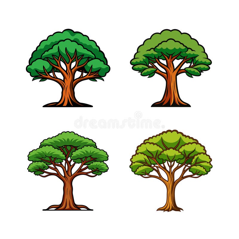 Bold Tamarind Tree Illustration with Clear Outline Stock Vector ...