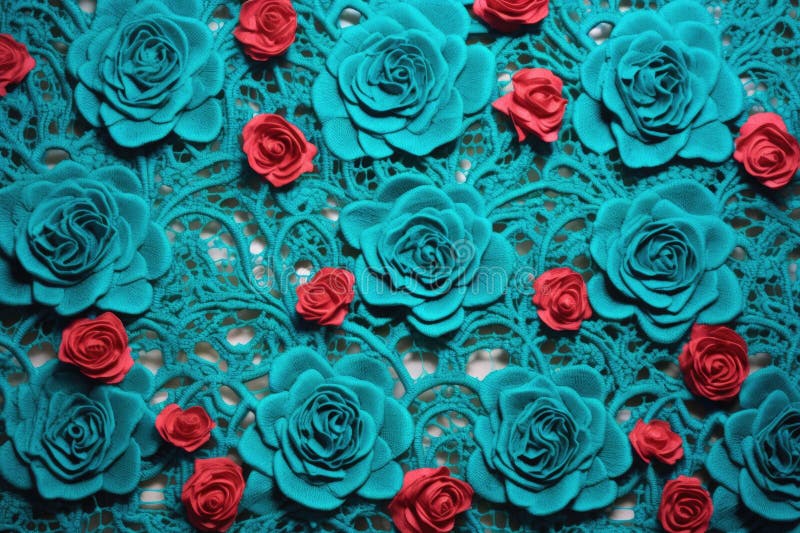 Bold Teal Lace with Roses Pattern Stock Photo - Image of fashion, style ...