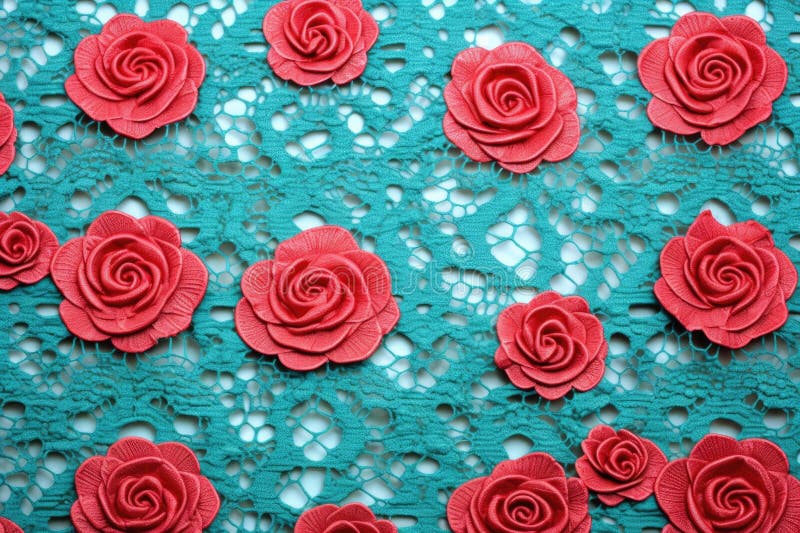 Bold Teal Lace with Roses Pattern Stock Photo - Image of rose, texture ...