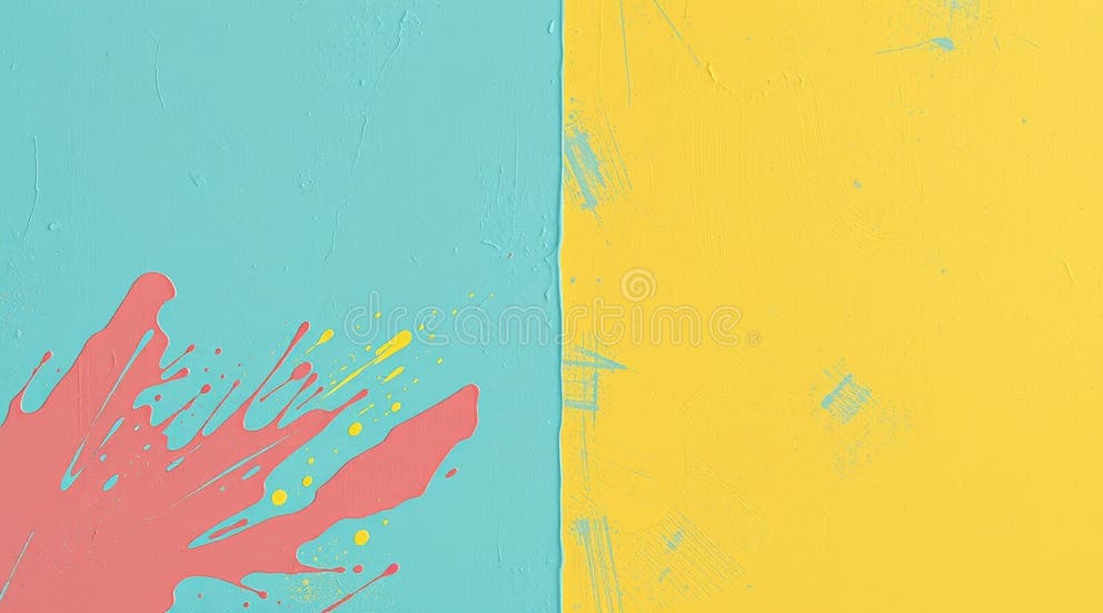 Bold Teal and Yellow Textured Wall with Dynamic Pink Paint Splash Stock ...