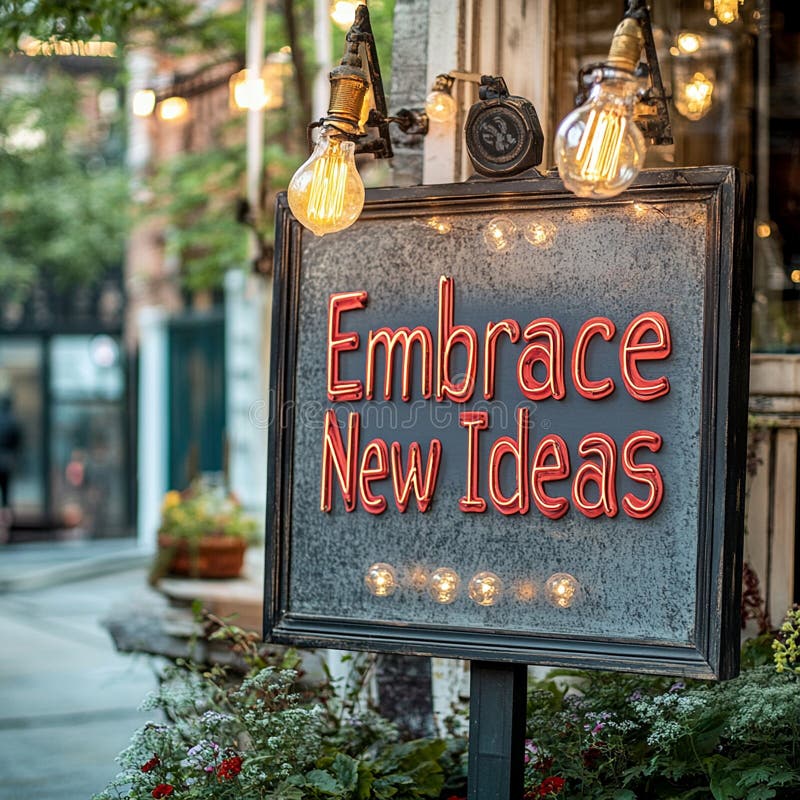 Bold Text Sign with "Embrace New Ideas" on a Clean Background Stock ...
