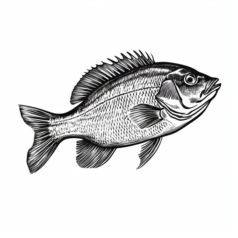Bold and Textured Black and White Fish Illustration Stock Illustration ...