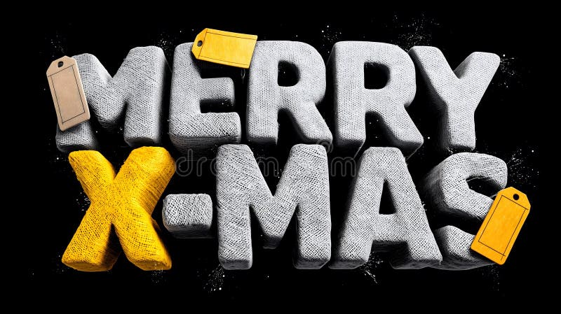 Rough Fabric Merry X-Mas Text on Black Stock Illustration ...