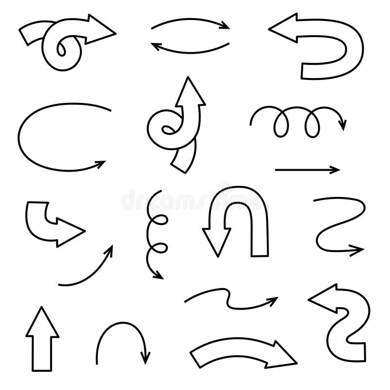 Bold and Thin Black Line Arrows Collection. Hand Drawn Arrow Signs Set ...