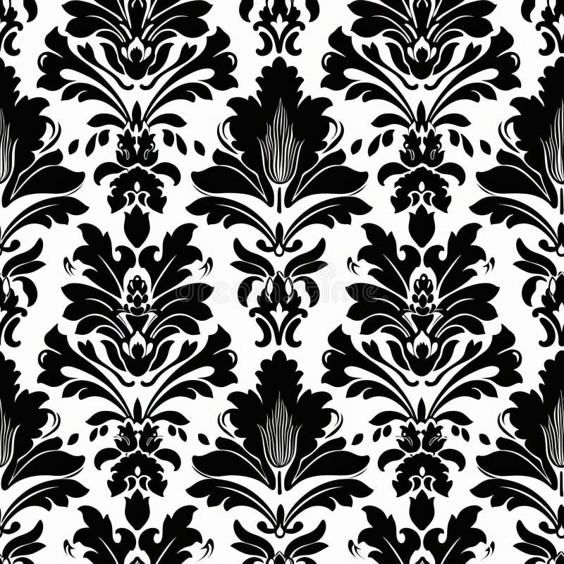 Bold Traditional Damask Vector with Black and White Flower Pattern ...