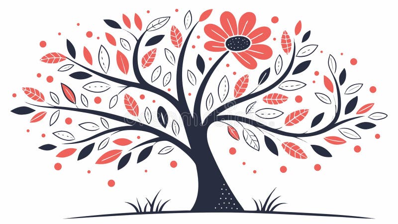 Bold Tree Illustration with Intense Red Flowers, Vector Design ...