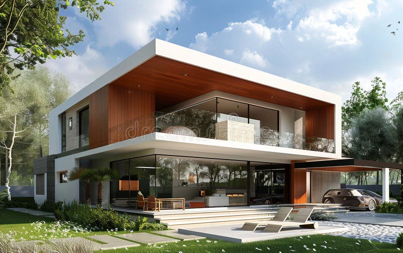 A Bold Two-Story Modern Home -Generative Ai Stock Photo - Image of open ...