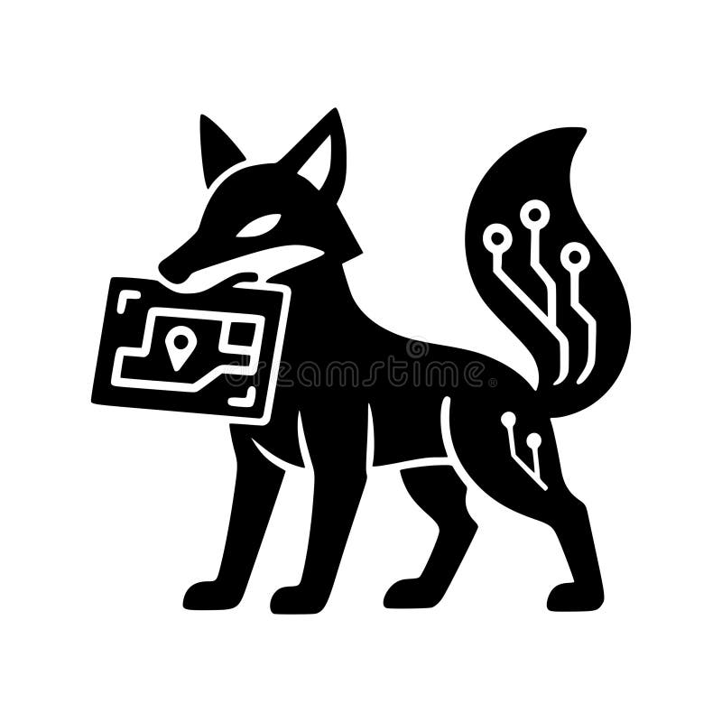 Robotic Fox Vector with Circuit Tail and Digital Map Silhouette Stock ...