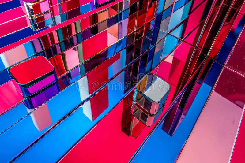 Bold and Vibrant Abstract Design with Geometric Chrome Elements Stock ...