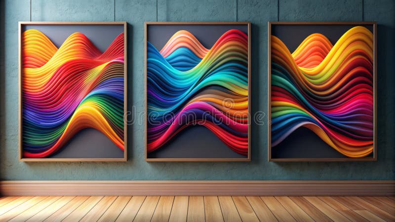 Bold Vibrant Abstract Waveform Posters a Dynamic Trio for Modern ...