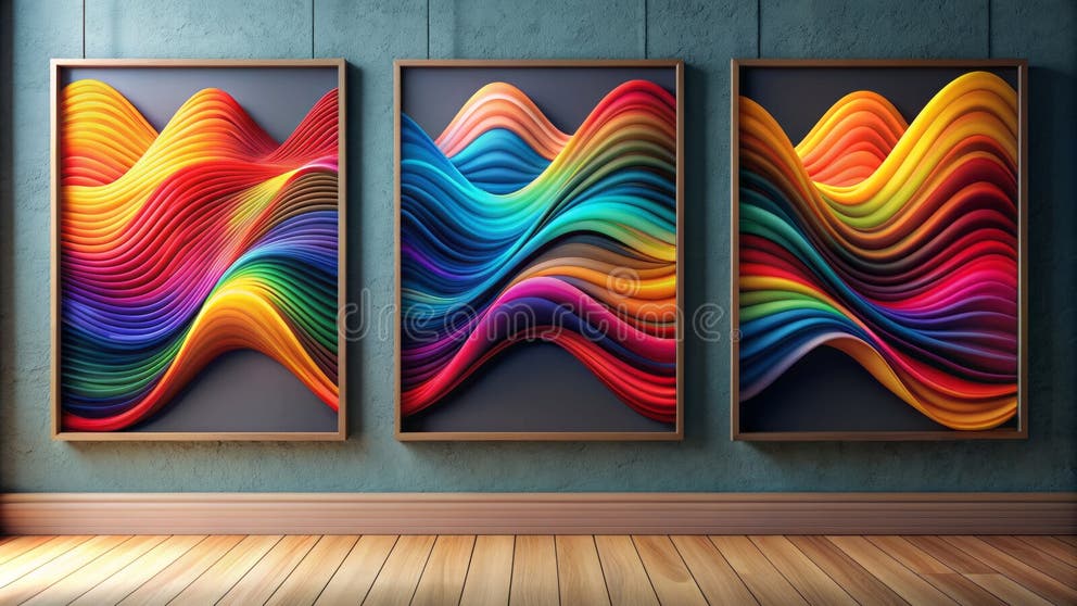 Bold Vibrant Abstract Waveform Posters a Dynamic Trio for Modern ...