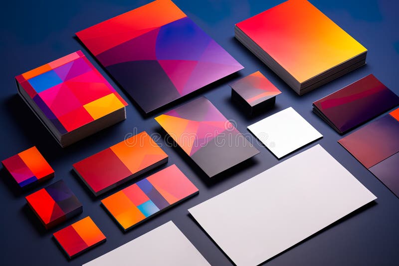 Bold and Vibrant Business Cards and Packaging Visual Mock Up Stock ...