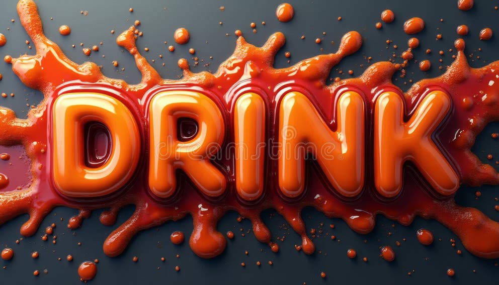 Bold and Vibrant DRINK Text Splashed in a Pool of Red Liquid Stock ...