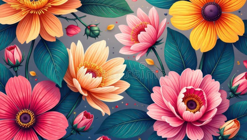 Bold, Vibrant Floral Pattern for Eye Catching Flyers , Leaves, Vibrant ...