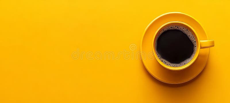 Bold and Vibrant a Top-Down View of Black Coffee in a Yellow Mug ...