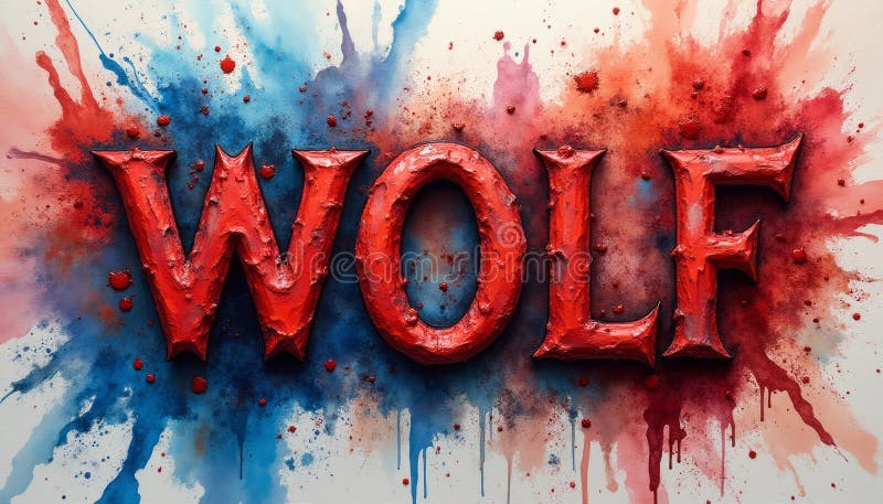 Bold and Vibrant WOLF Lettering Splashed with Colorful Paint Stock ...