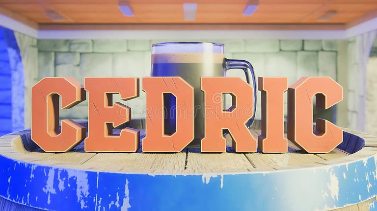 Bold Vintage Render of the Name Cedric with Beer Mug in a Rustic Setting Stock Illustration ...