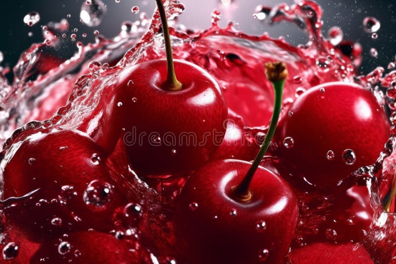 Cinematic Cherry with Water Splashes Stock Illustration - Illustration ...