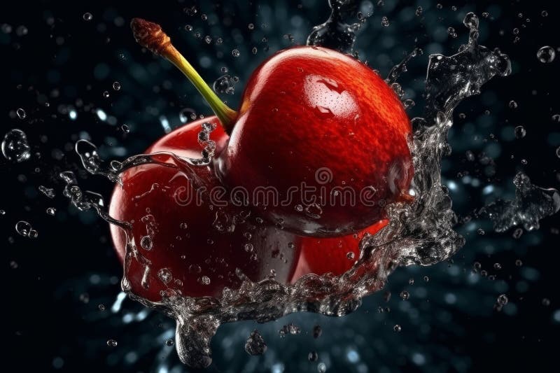 Cinematic Cherry with Water Splashes Stock Illustration - Illustration ...