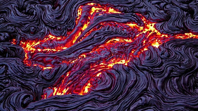 Volcanic Stream Displaying Red-orange Glowing Lava Flowing through Dark ...